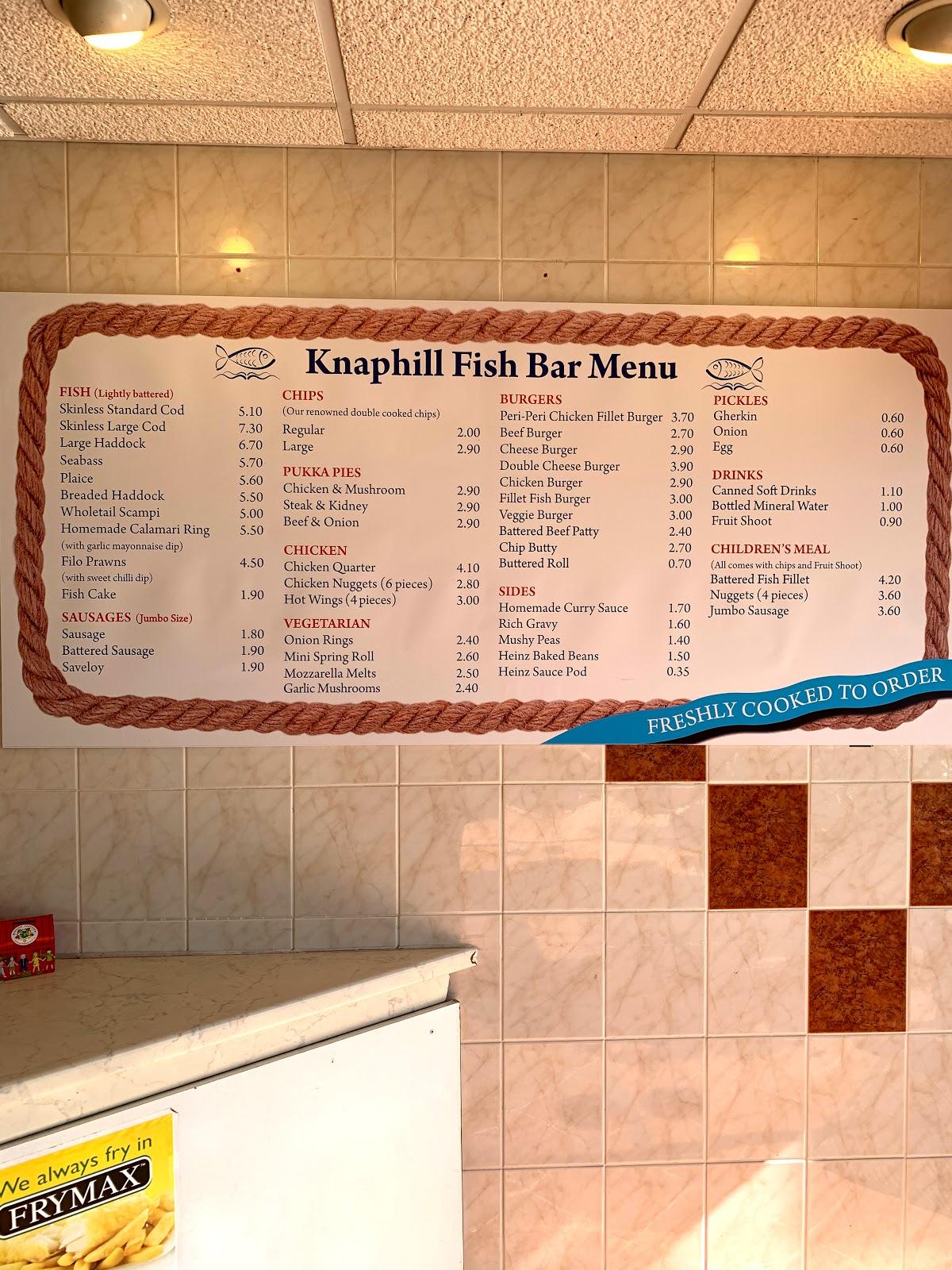 Menu at Knaphill Fish Bar, Woking, 27 High St