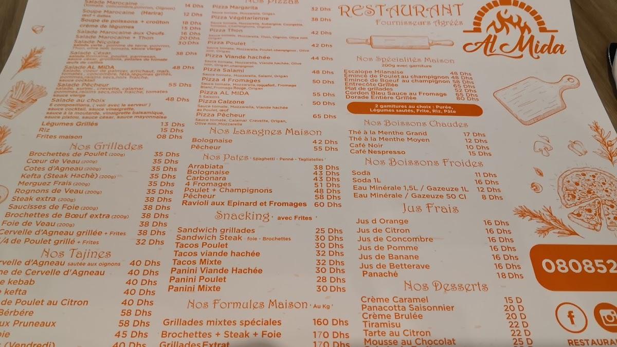 Speisekarte von RESTAURANT AL MIDA, Marrakesch