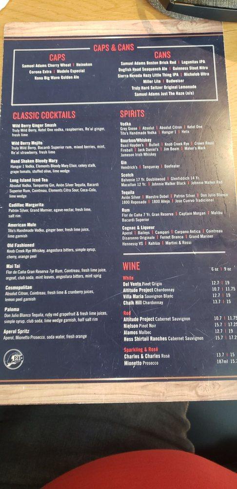 Menu at Sam Adams pub & bar, Boston, Boston Logan International Airport