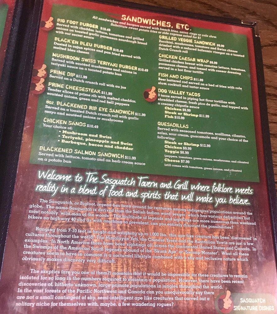 Menu at Sasquatch Tavern and Grill desserts, Verdi