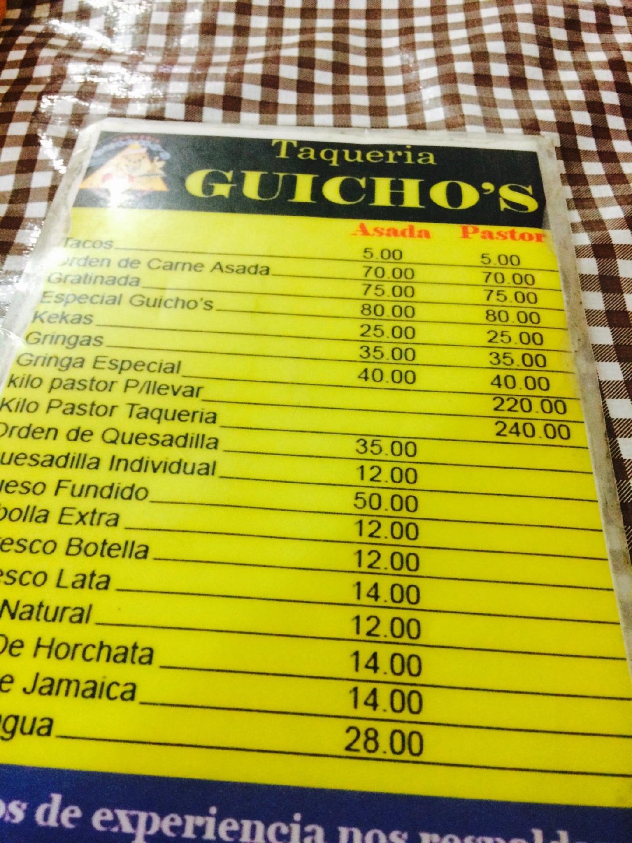 Carta del restaurante Taquería Güichos, Minatitlán