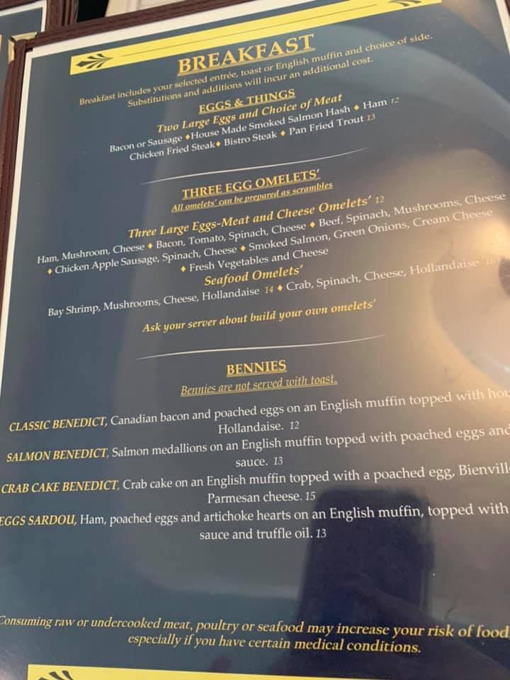 Menu at Beachfront Bistro restaurant, Brookings