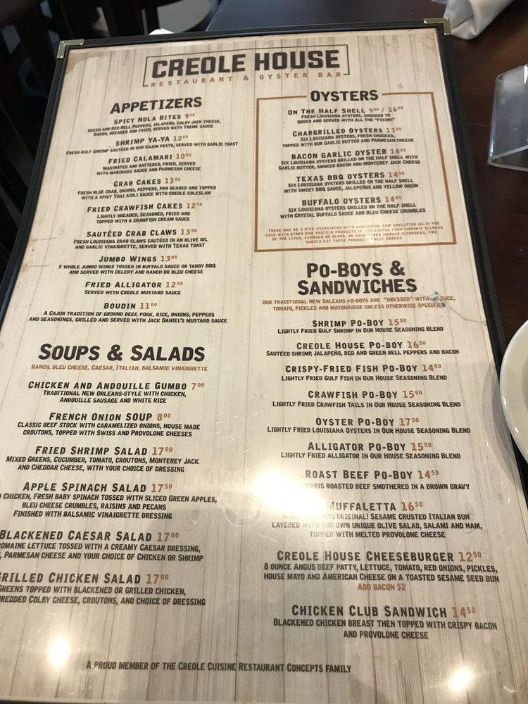 Menu at Creole House Restaurant & Oyster Bar, New Orleans