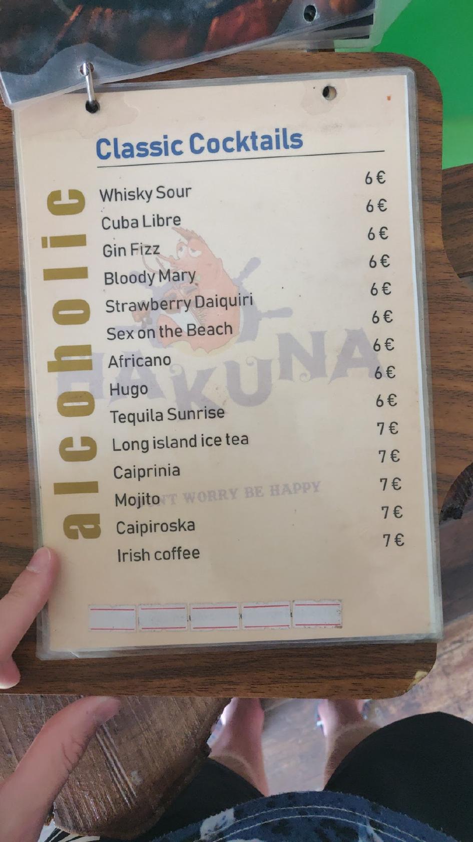 Menu at Hakuna Matata restaurant, Egypt, GJMP+MJC