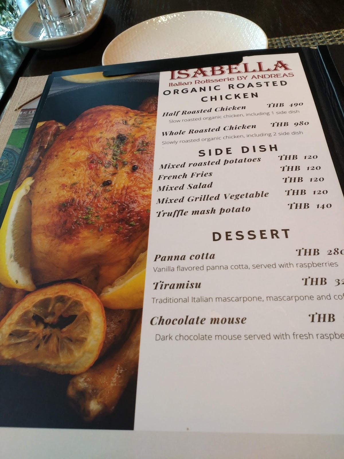Menu at Isabella Italian Rotisserie by ANDREAS restaurant, Bangkok