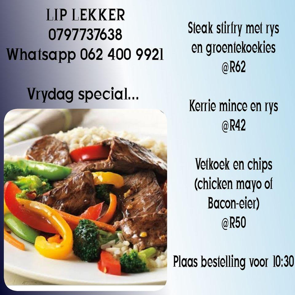 Menu at LipLekker cafe, Mossel Bay