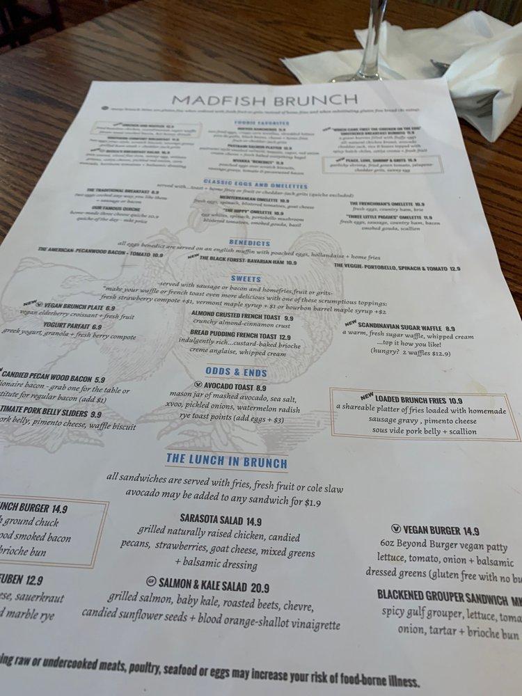 Menu at Madfish Grill pub & bar, Sarasota