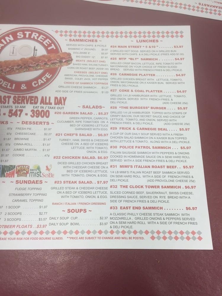 Menu at Main Street Deli & Cafe, Mount Pleasant