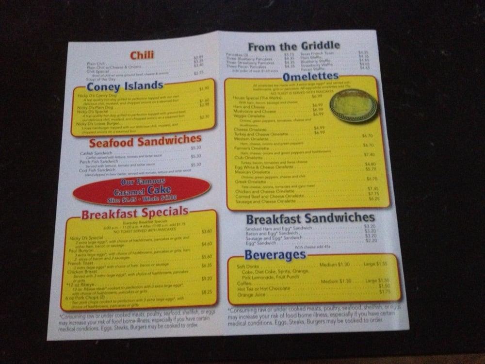 Menu at Nicky D's restaurant, Warren, 8 Mile Rd