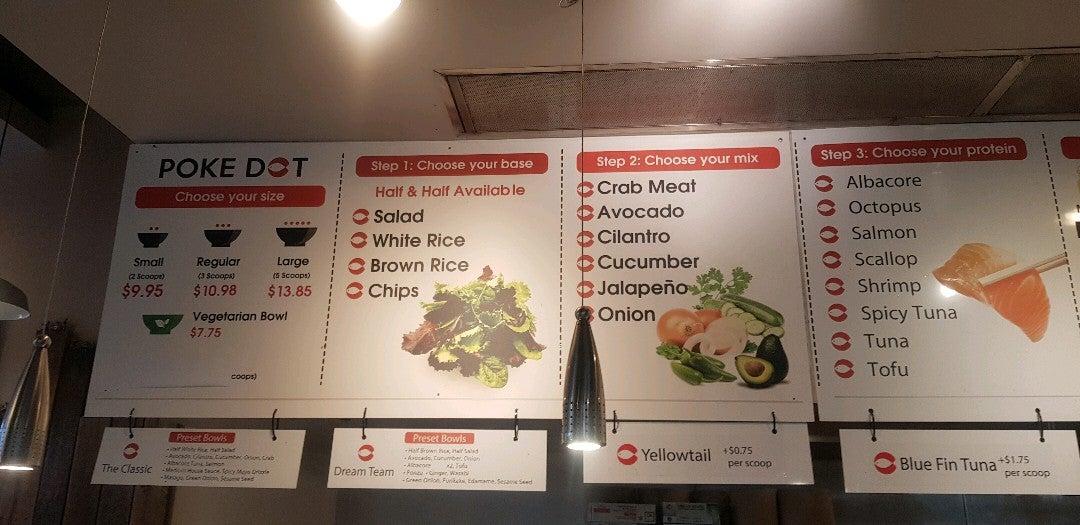 Menu at Poke Dot restaurant, Irvine