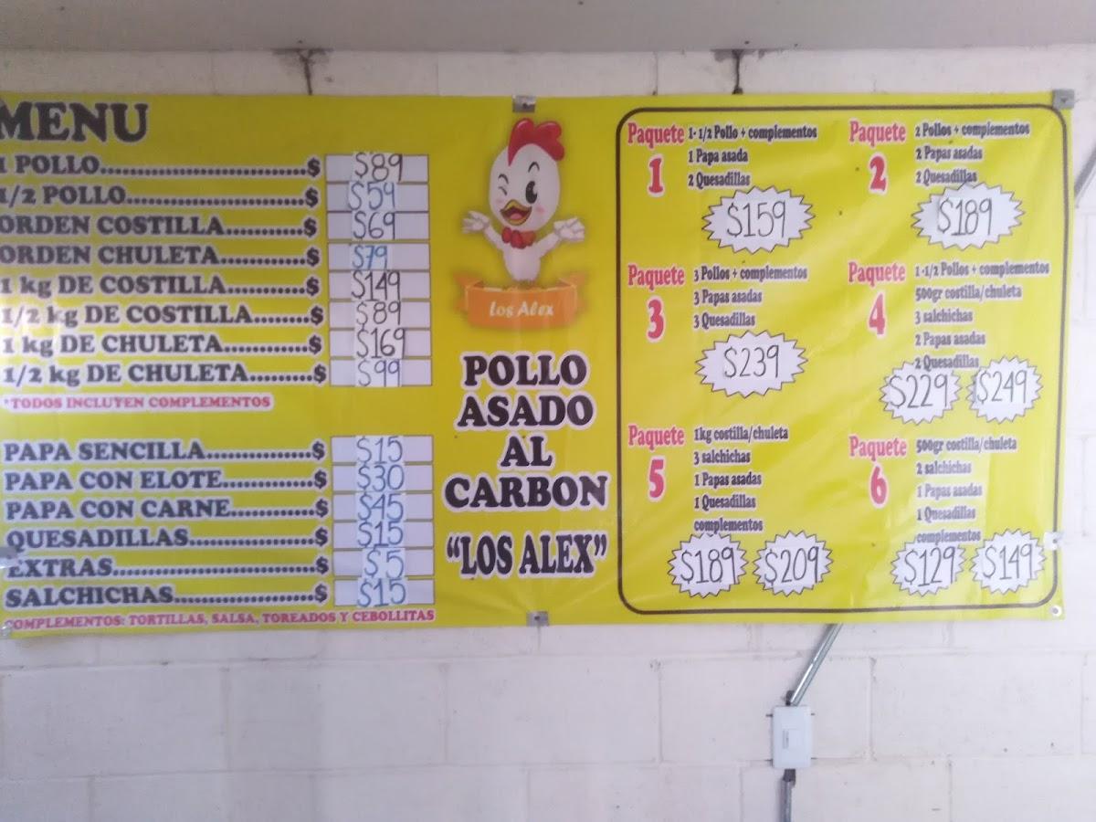 Menu at Pollo asado al carbon "Los Alex" restaurant, Chihuahua