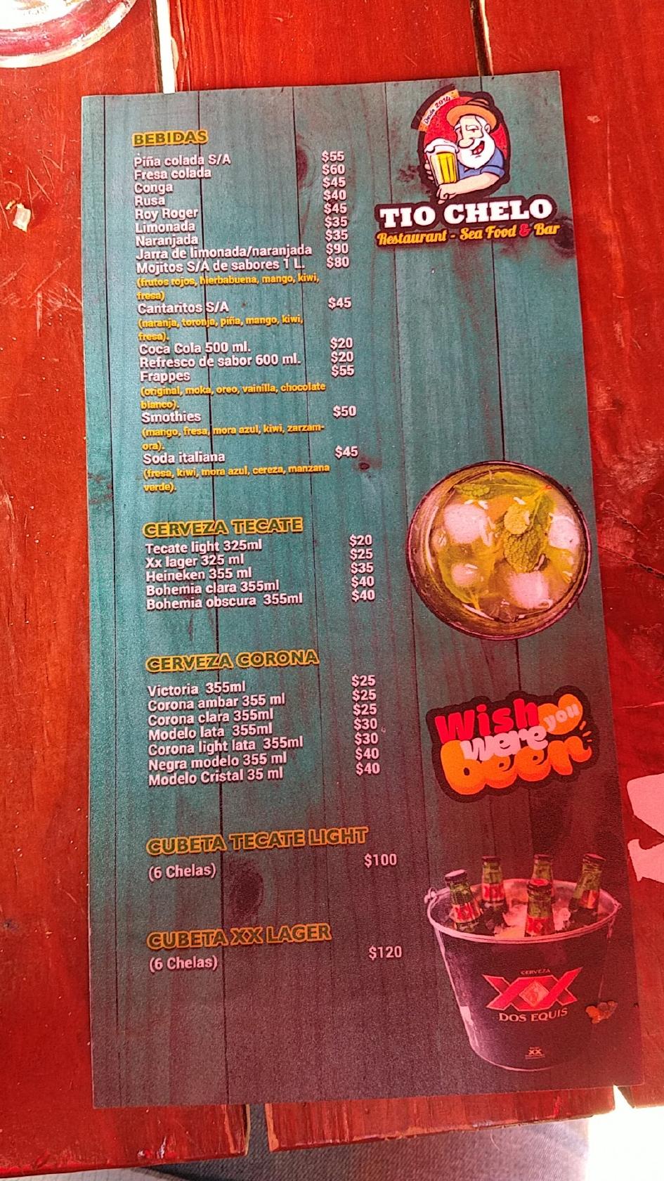 Carta del restaurante Tío Chelo, Valle del Santiago