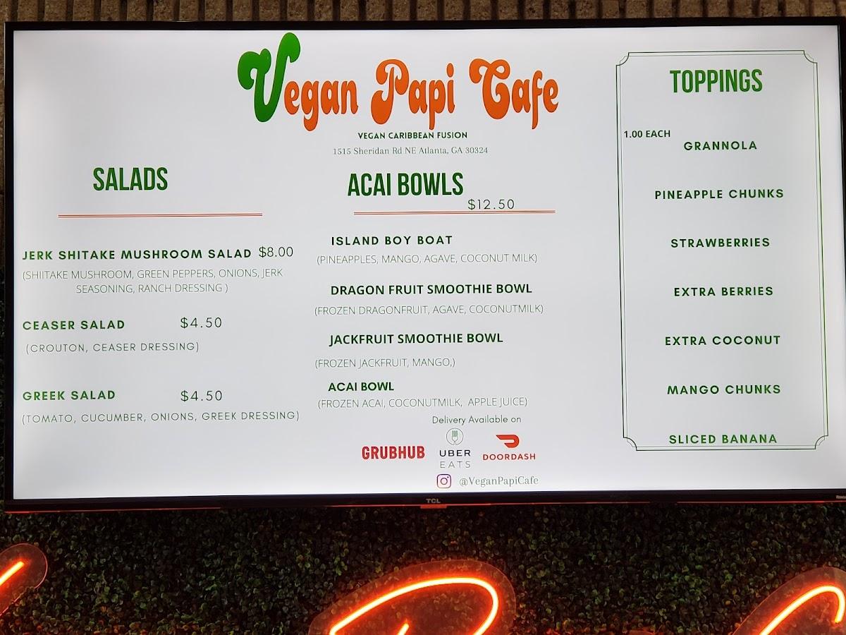 Menu at Vegan Papi Caribbean Fusion Cafe, Atlanta