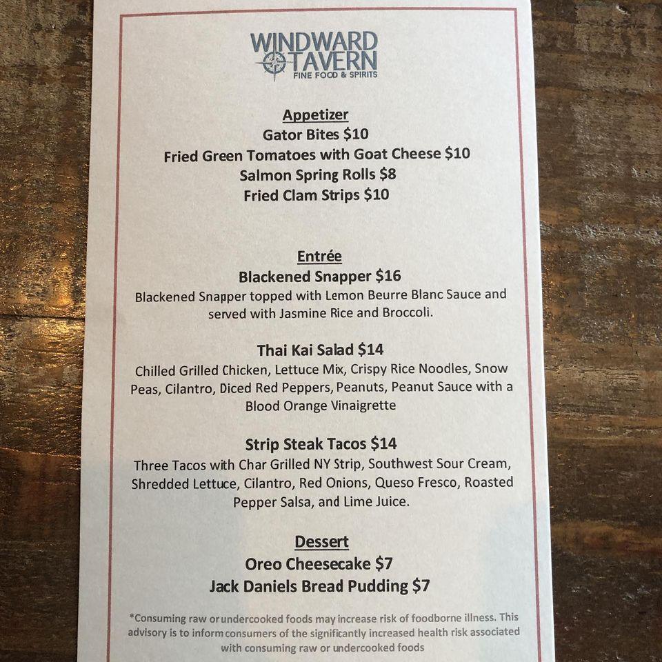 Menu at Windward Tavern pub & bar, Alpharetta