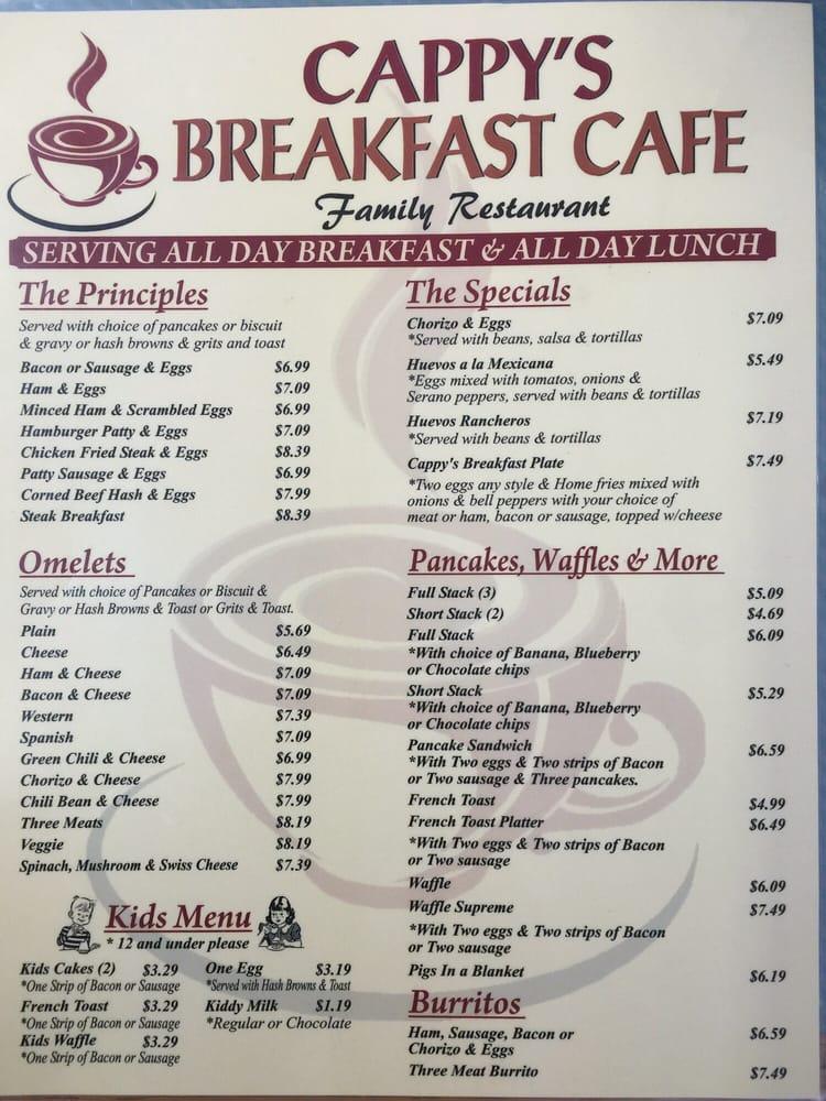 Carta de Cappy's Breakfast Cafe, Tucson