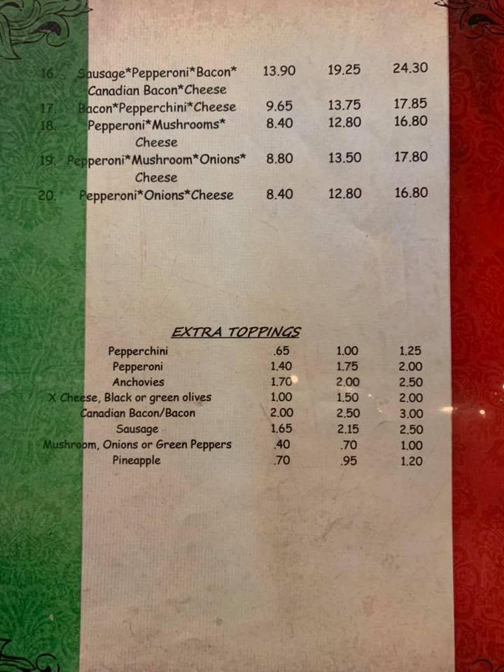 Menu at Dina Mia Pizza pizzeria, Rhinelander