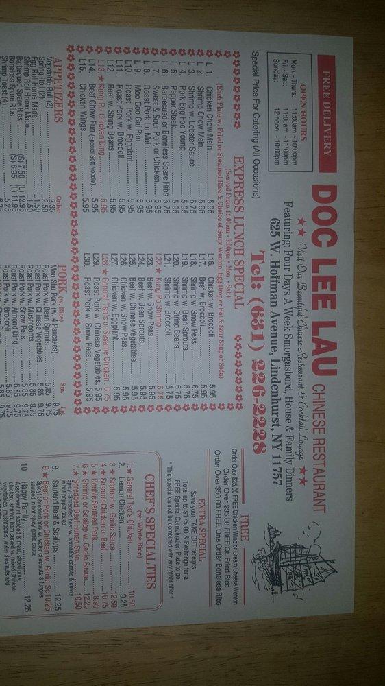 Menu at Doc Lee Lau Chinese Restaurant, Lindenhurst