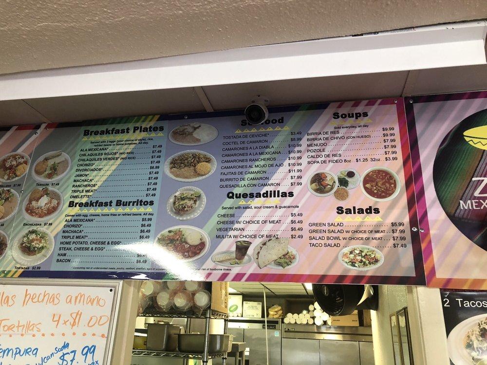 Menu at EL Zarape 1 (Arville) restaurant, Las Vegas