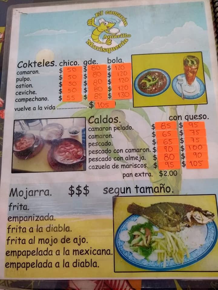 Carta del restaurante El Camaron Amarillo Marisqueria, Ciudad del México