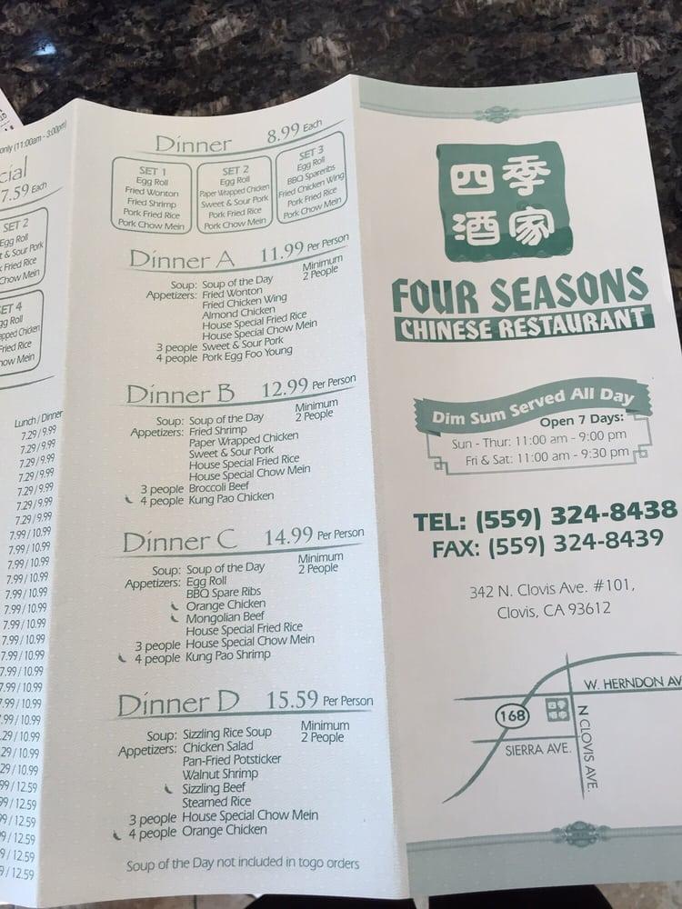 Menu at Four Seasons Chinese Restaurant, Clovis