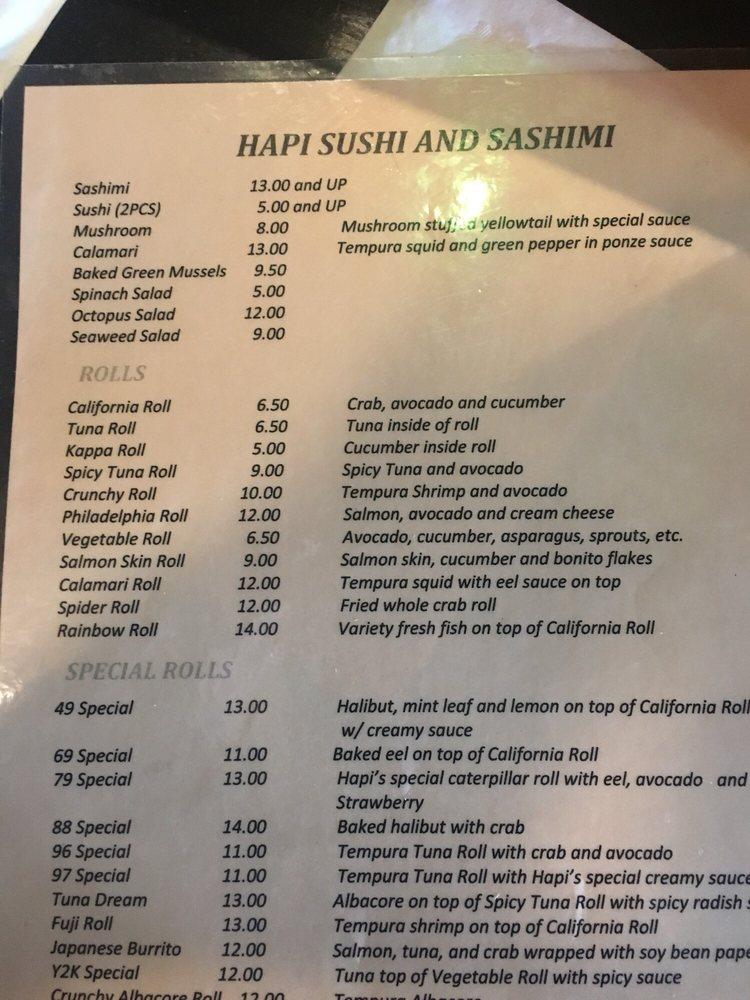 Menu at Hapi Sushi of Laguna restaurant, Laguna Beach