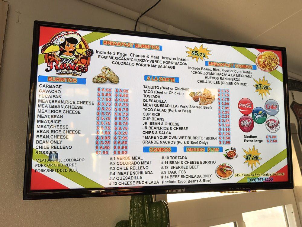 Menu at Little Rosie's restaurant, Yucaipa