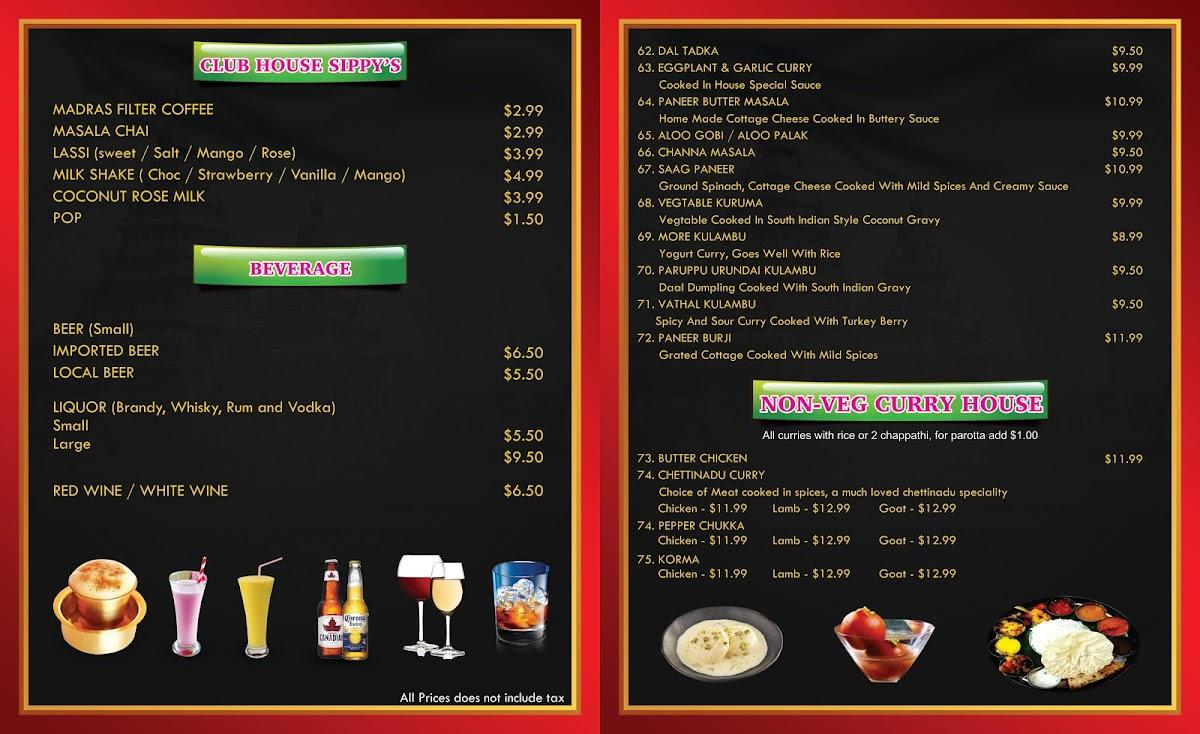 Menu at Madras Club House, Surrey
