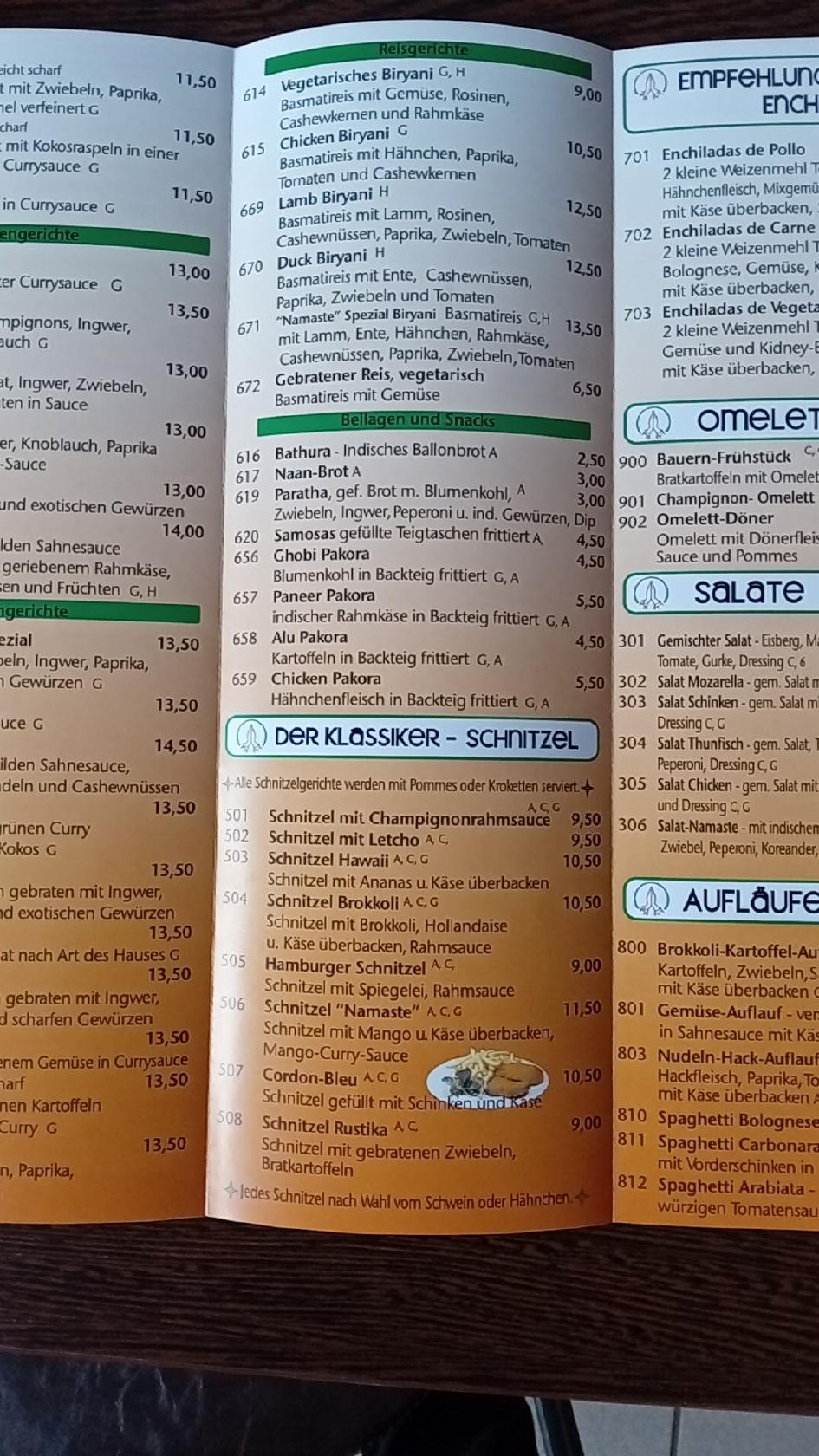 Speisekarte von Namaste restaurant, Rathenow