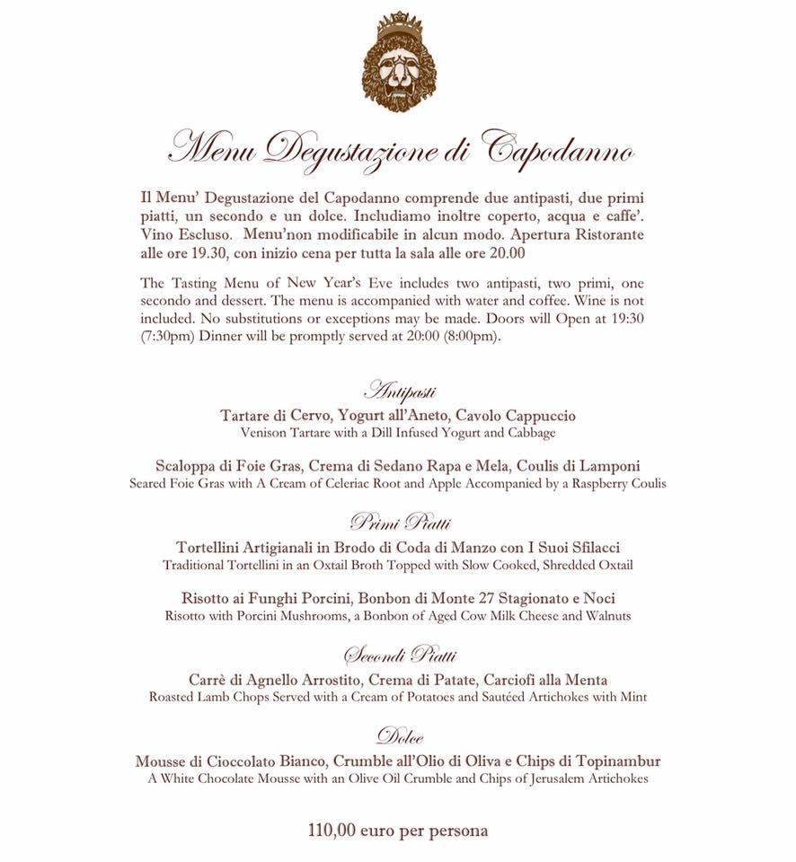 Menu at Osteria dell'Enoteca restaurant, Florence