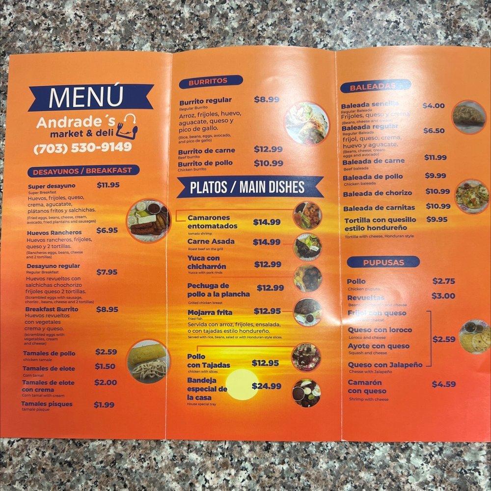Menu at Andrade Market restaurant, Manassas