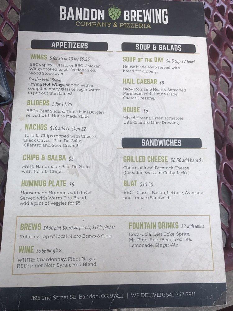 Menu at Bandon Brewing Company pizzeria, Bandon