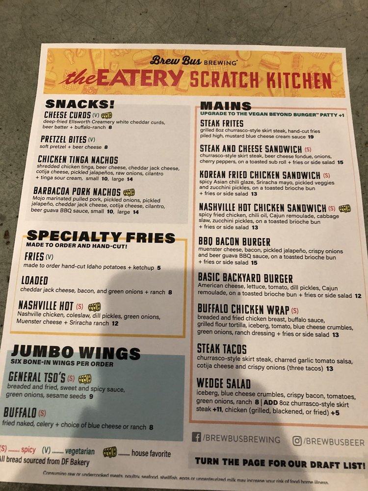 Menu at Brew Bus Brewing restaurant, Tampa