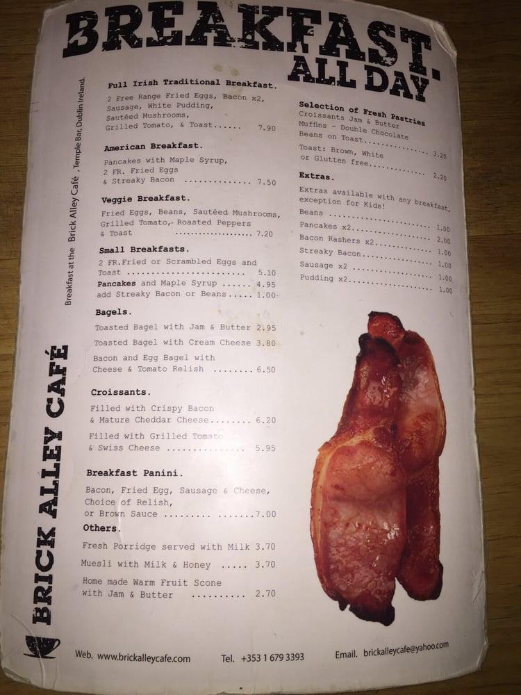 Menu at Brick Alley Café cafe, Dublin