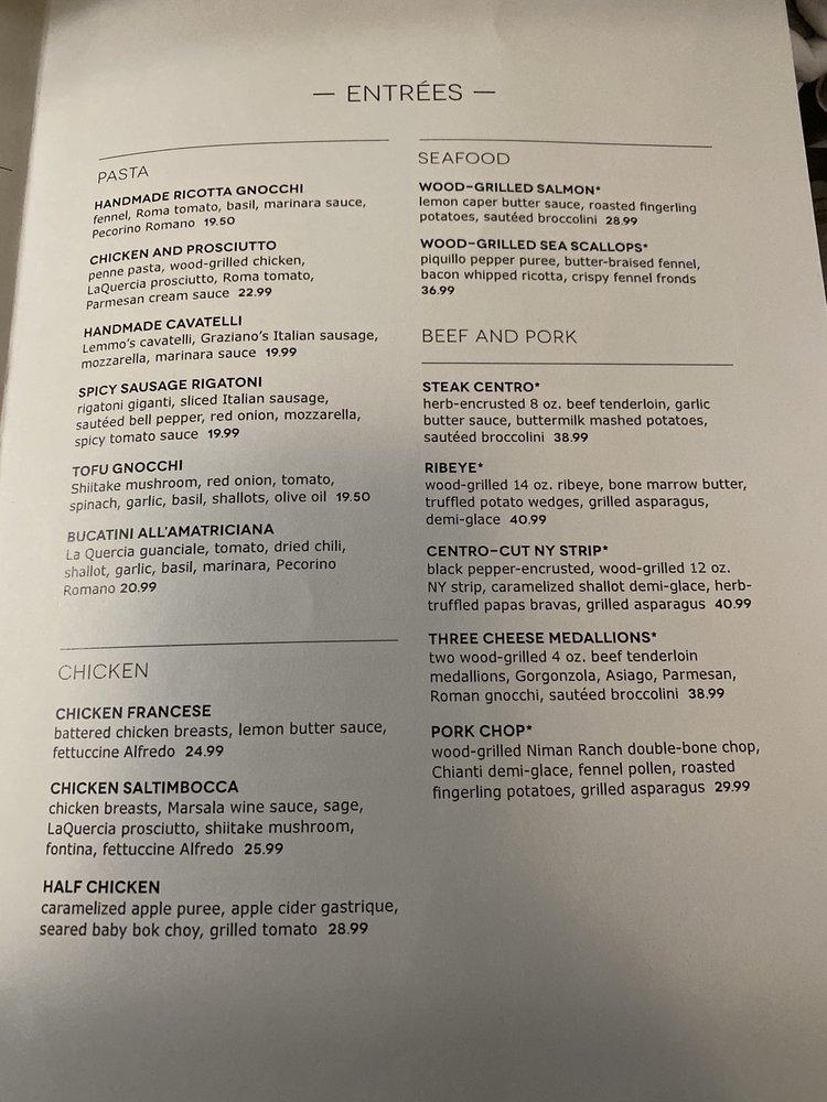 Menu at Centro restaurant, Des Moines