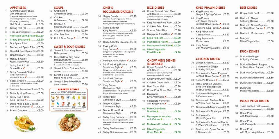 Menu at Happy Palace fast food, Diss