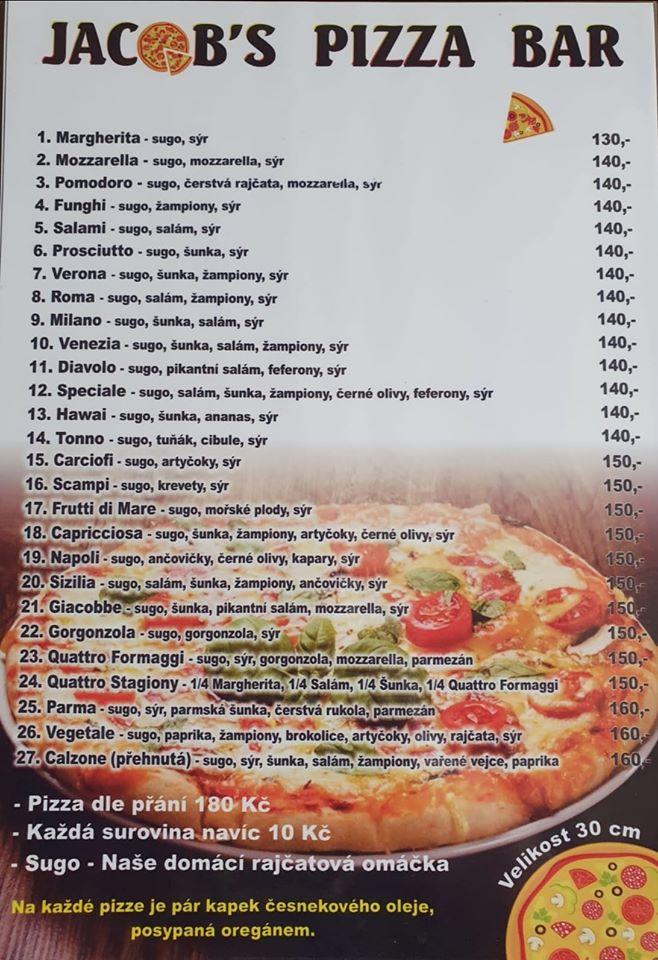 Menu at Jacob’s Pizza Bar, Aš