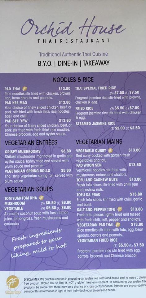 Menu at Orchid House Thai Restaurant, Edensor Park