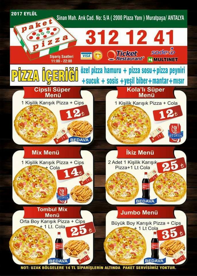 Menu at Paket Pizza, Antalya