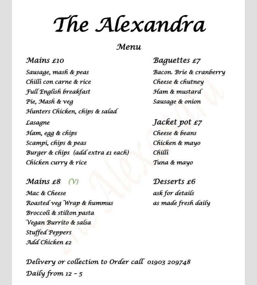 Menu at The Alexandra pub & bar, Worthing