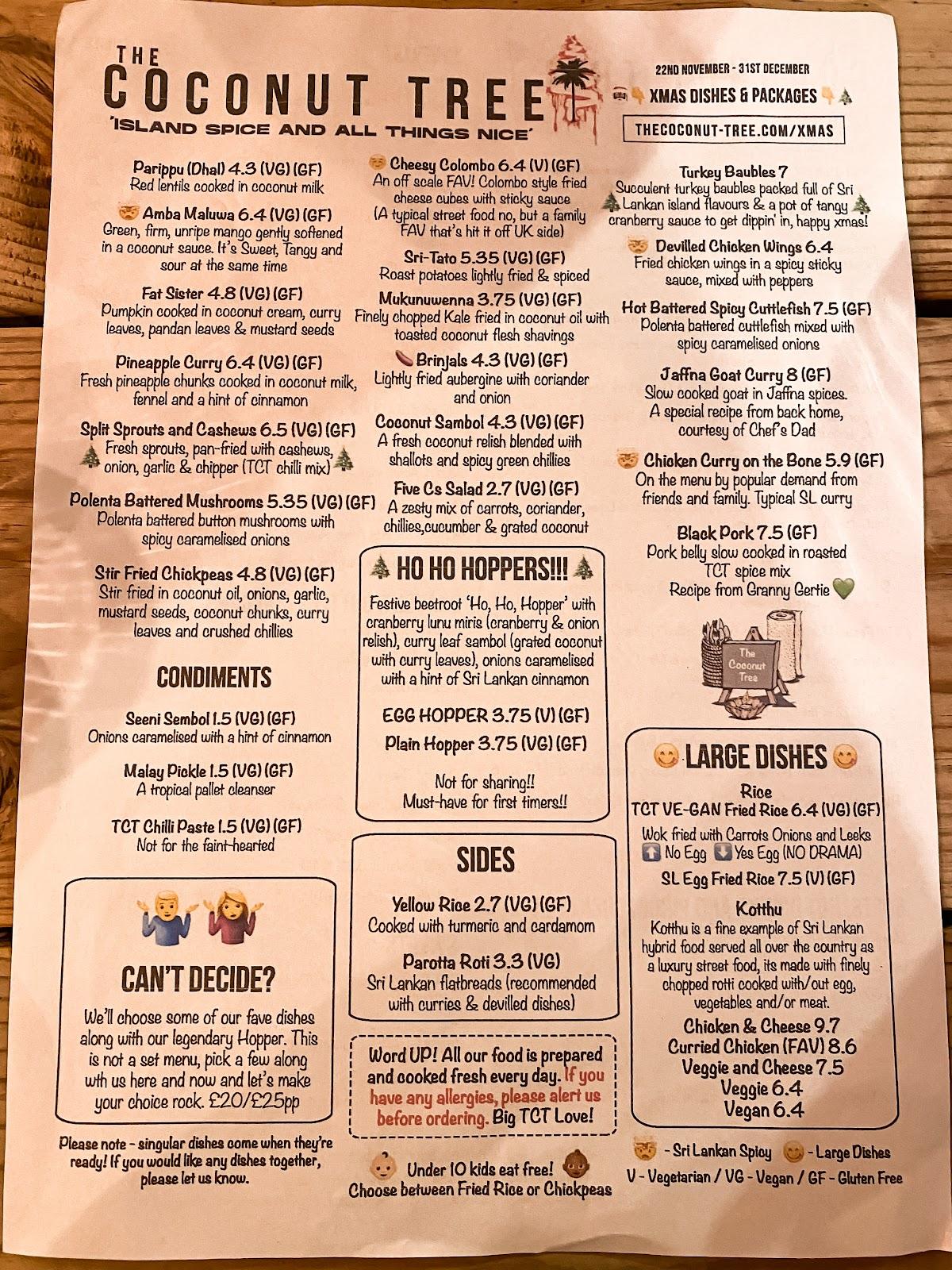 Menu at The Coconut Tree Bristol, Gloucester Road restaurant, Bristol, 237