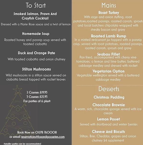 Menu at The Fox & Goose Hotel Bar and Restaurant, Highbridge