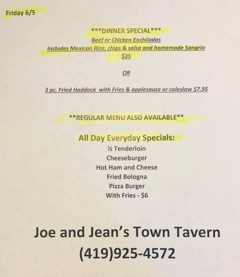 Menu at Town Tavern pub & bar, Chickasaw