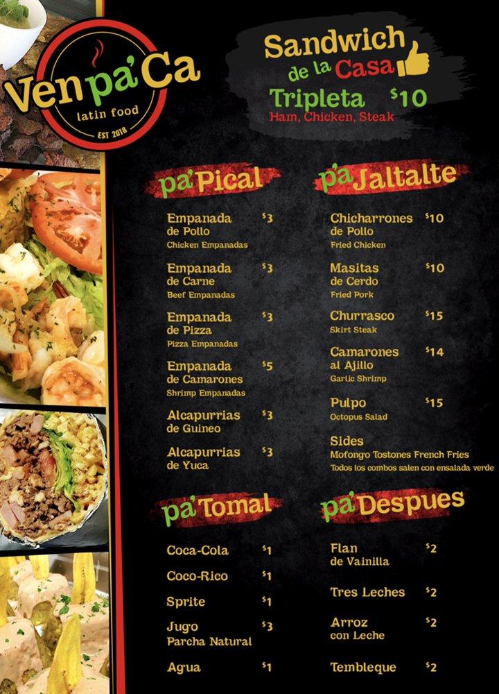 Menu at VenPaca Latin food restaurant, Malabar