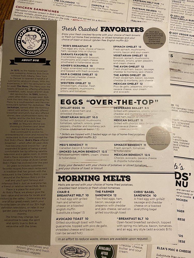 Menu at Bobs Place pub & bar, Avon