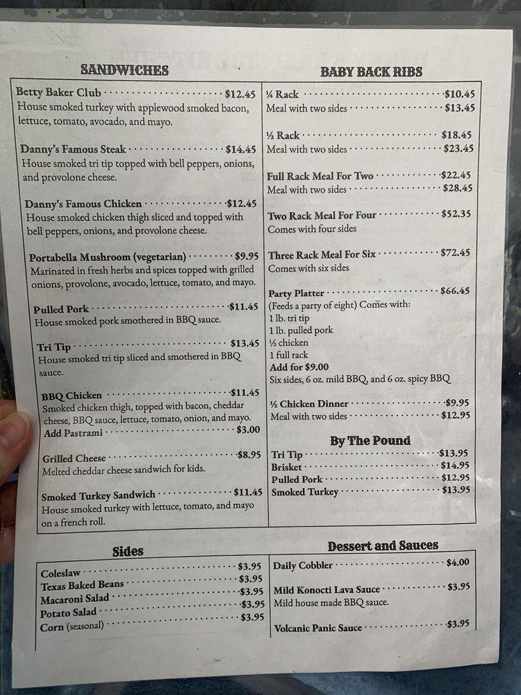 Menu at Danny's Roadside Kitchen BBQ, Lower Lake