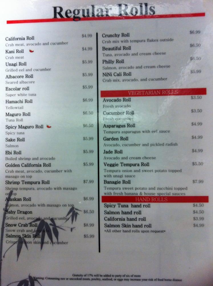 Menu at Sushi NiNi restaurant, Round Rock
