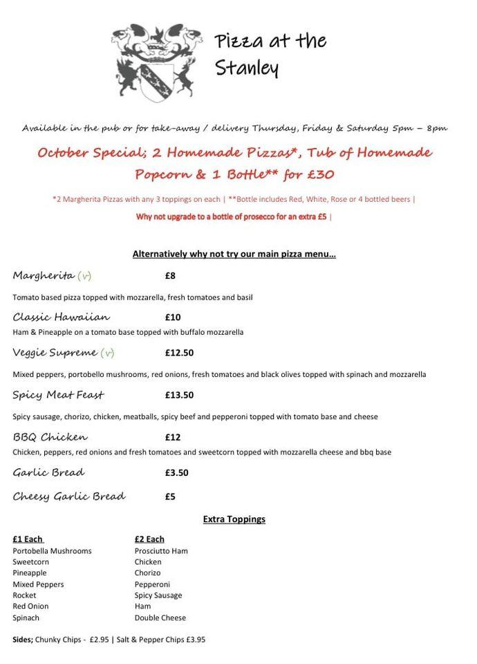 Menu at The Stanley Arms pub & bar, St Helens