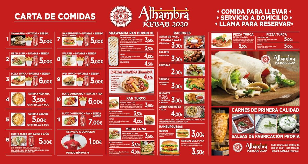 Menu at Alhambra kebab 2020 Jumilla restaurant, Jumilla DO