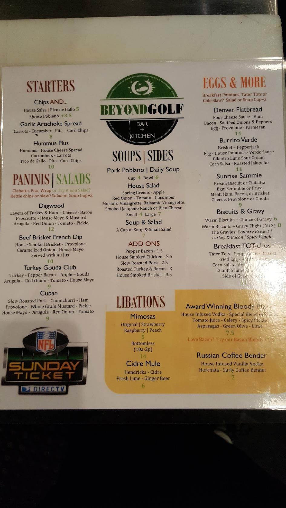 Menu at Beyond Golf - Bar + Kitchen, La Vista