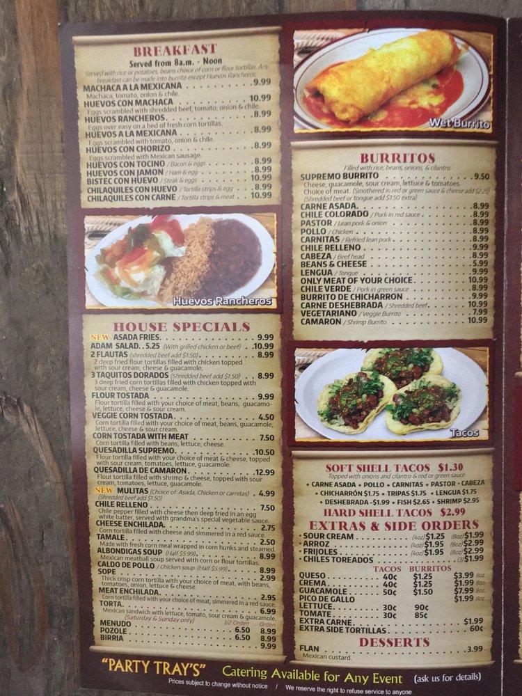 Menu at El Taco De Mexico restaurant, Simi Valley